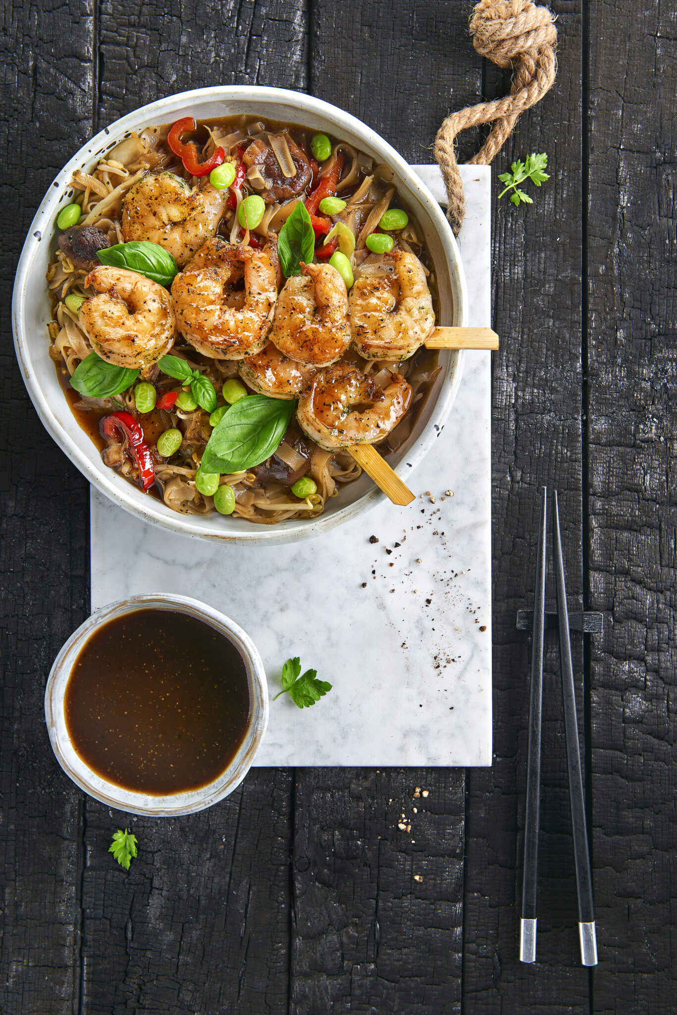 Scampibrochette met Asian Pepper saus - Delino Professional